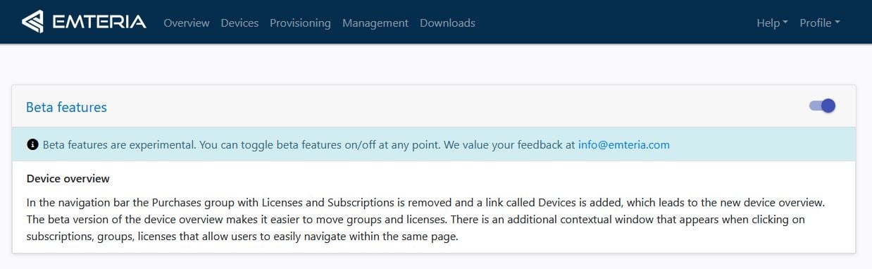 How to enable the Beta features of your Device Hub